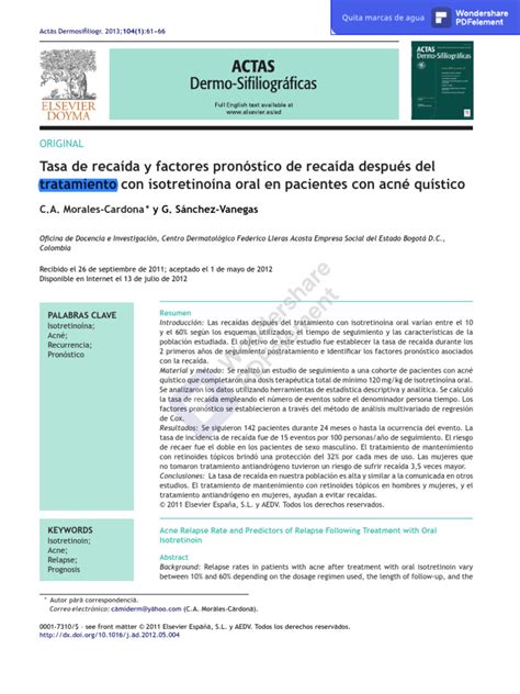 Tratamiento Isotretinoina Copiar Pdf Especialidades Medicas