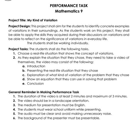 Performance Task Mathematics 9 Project Title Studyx