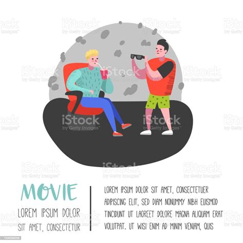 만화 영화 석 포스터에서 영화를 보고 소 다 가진 사람 3d 안경에 남자 캐릭터입니다 벡터 일러스트 레이 션 Premiere에 대한 스톡 벡터 아트 및 기타 이미지 Istock
