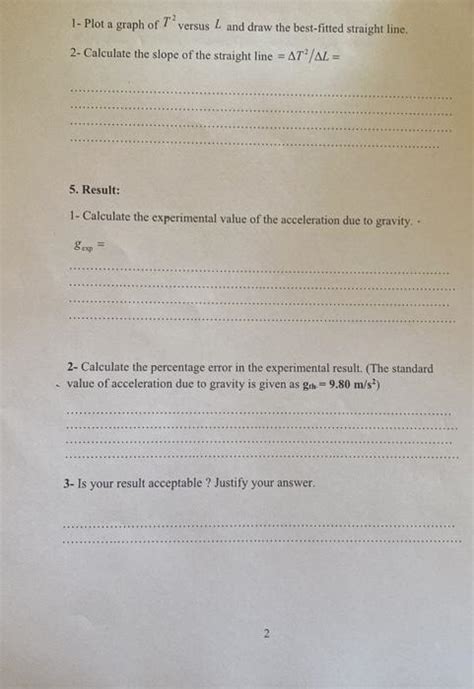 Solved 1 Plot A Graph Of T2 Versus L And Draw The