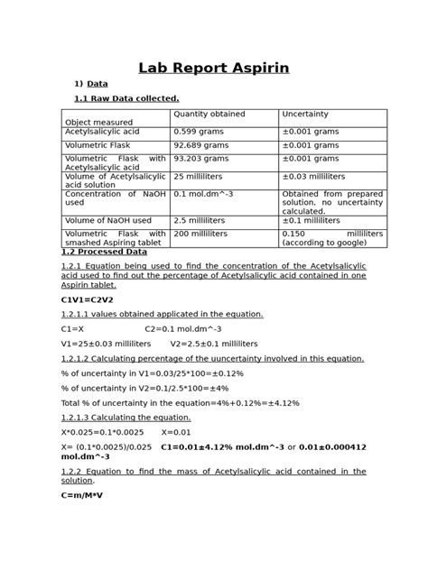 Lab Report Aspirin Pdf
