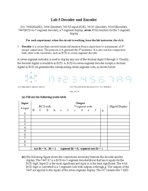 Lab 5 Assignment Lab 5 Decoder Lab 5 Decoder And Encoder Ics 7400nand 7404 Inverter