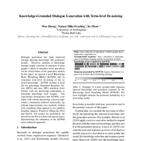 Knowledge Grounded Dialogue Generation With Term Level De Noising Acl Anthology