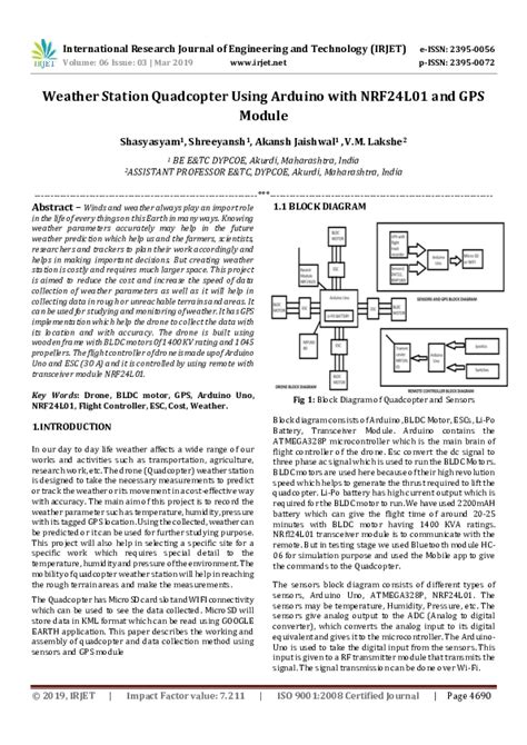 Pdf Irjet Weather Station Quadcopter Using Arduino With Nrf24l01 And Gps Module