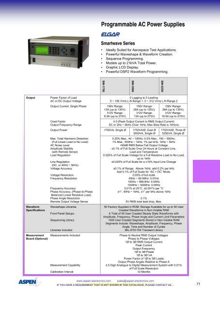 Programmable AC Power Supplies Aspen Electronics