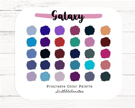 Galaxy Color Palette Procreate Color Palette Color Swatches Color