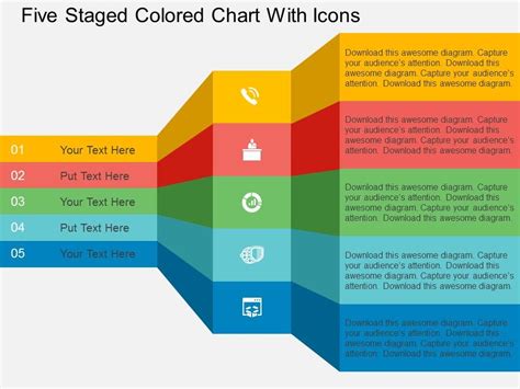 Fe Five Staged Colored Chart With Icons Flat Powerpoint Design