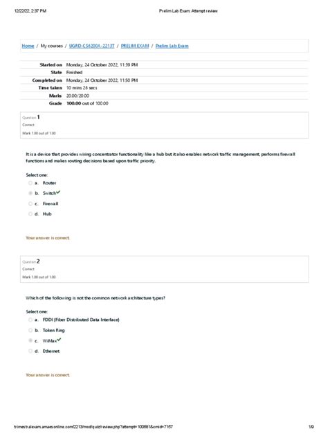 prelim lab exam attempt review 1 pdf computer network local area network