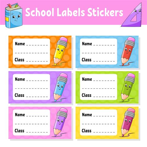 Back To School Labels Set Stickers For Notebook Name And Class