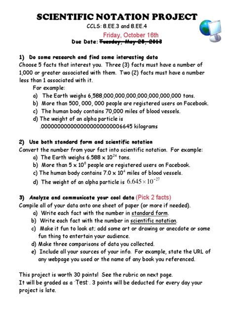 Scientific Notation Poster Project 1 Pdf Weight Science