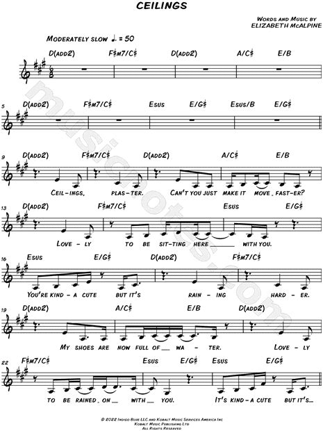 Lizzy Mcalpine Ceilings Sheet Music Leadsheet In A Major Download