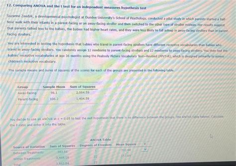 Solved Comparing ANOVA And The T Test For An Chegg