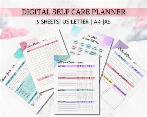 Printable Self Care Planner Digital Download Daily Printable Planner