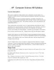 Cs Program Pdf AP Computer Science AB Syllabus Course Description This Course Is Comprised