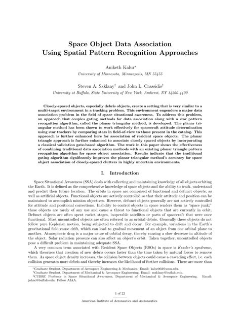 Pdf Space Object Data Association Using Spatial Pattern Recognition