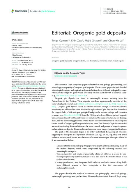 Pdf Editorial Orogenic Gold Deposits
