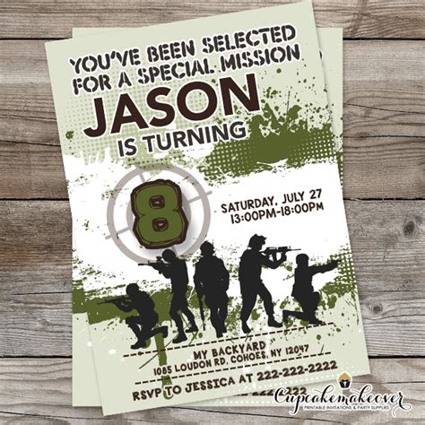 Special Forces Military Birthday Invitations Cupcakemakeover Worksheets Library
