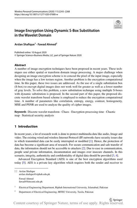 Image Encryption Using Dynamic S Box Substitution In The Wavelet Domain Request Pdf