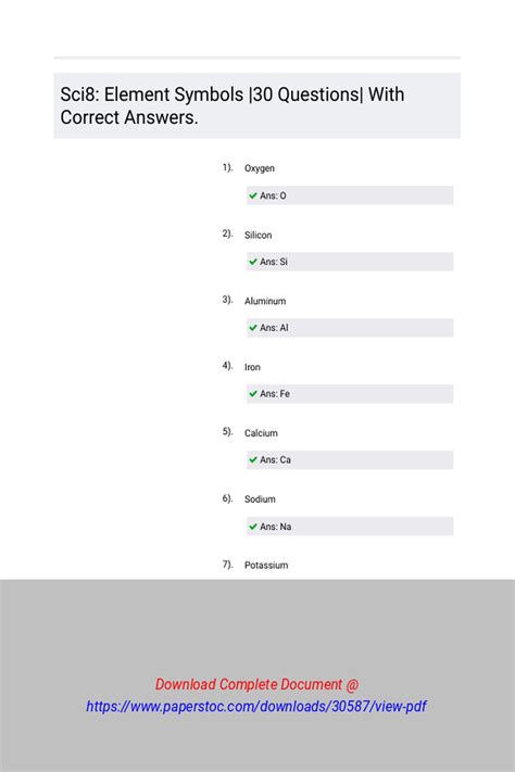 sci8 element symbols 30 questions with correct answers in 2024