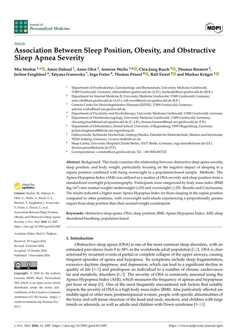 Pdf Association Between Sleep Position Obesity And Obstructive Sleep Apnea Severity