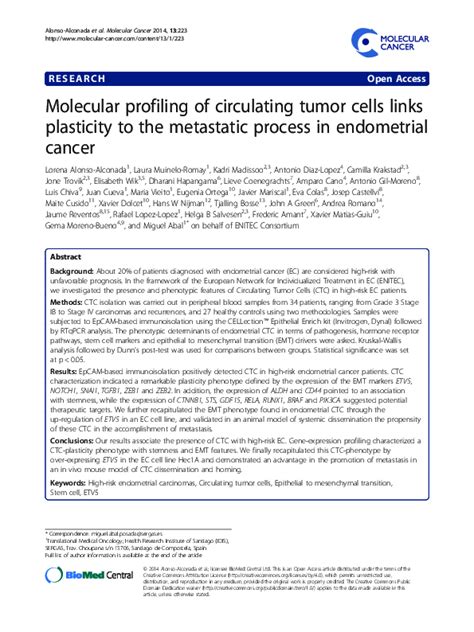Pdf Molecular Profiling Of Circulating Tumor Cells Links Plasticity To The Metastatic Process