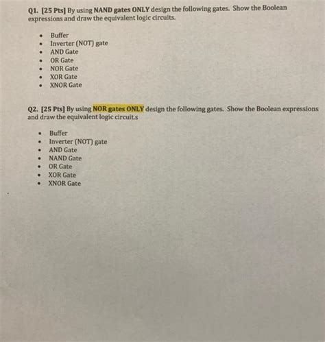 Solved Q1 25 Pts By Using Nand Gates Only Design The