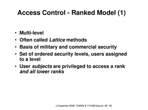 PPT Information Security Lecture Access Control Security Models