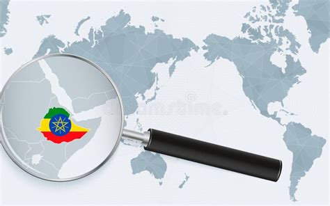 Asia Centered World Map With Magnified Glass On Ethiopia Focus On Map Of Ethiopia On Pacific