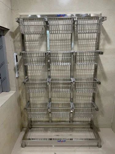 Stainless Steel Rectangular Cssd Storage Modular Basket Rack No Of Shelves 3 Shelves Size
