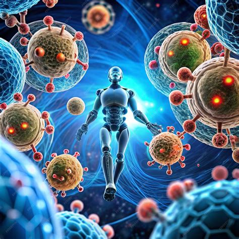 Nanotechnology In Action With Nanobots Repairing Cells Inside A Human Body Premium Ai