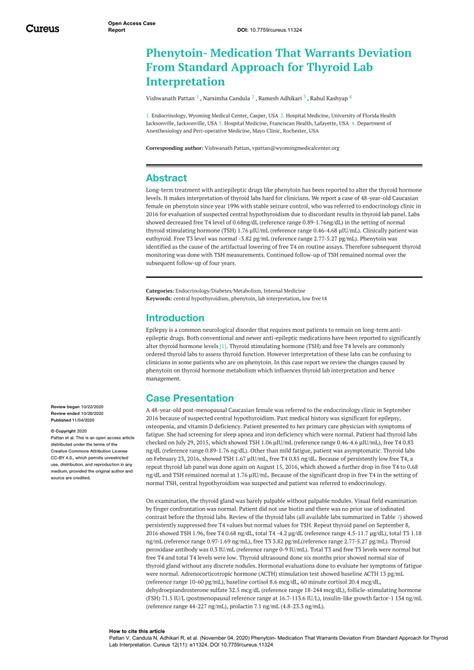 Pdf Phenytoin Medication That Warrants Deviation From Standard Approach For Thyroid Lab