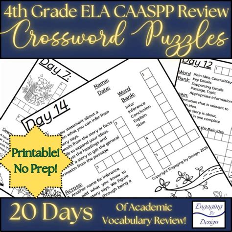 4th Grade Ela Caaspp Prep Crossword Puzzles Academic Vocabulary Review Coloring