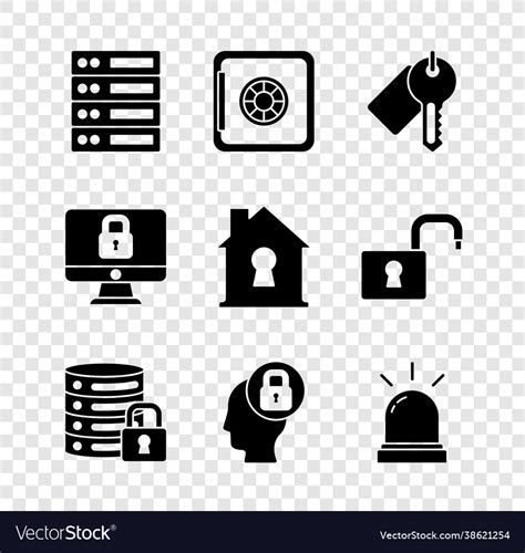 Set Server Data Web Hosting Safe Marked Key Vector Image