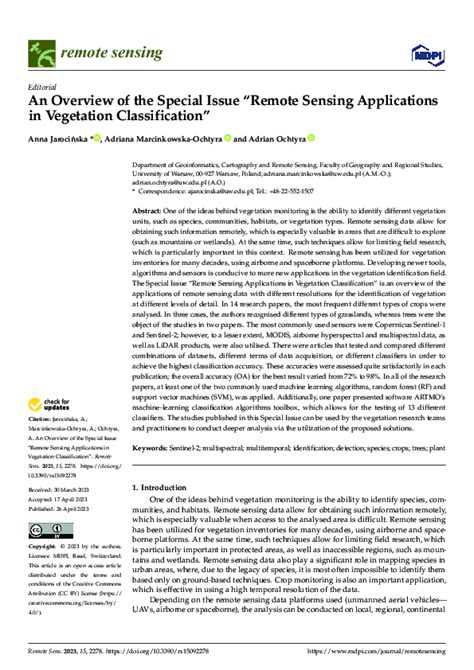 Pdf An Overview Of The Special Issue Remote Sensing Applications In Vegetation Classification
