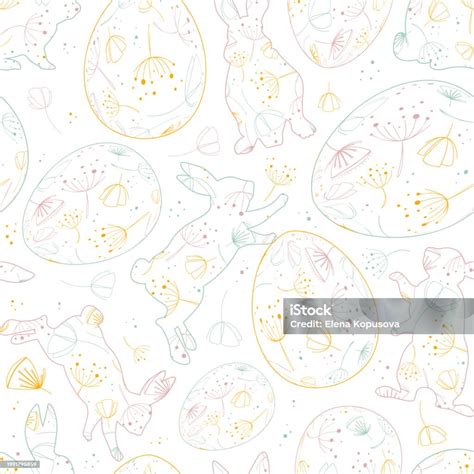 복고풍 스타일의 부활절 축하 개념입니다 부활절 토끼와 부활절 달걀 와 와 꽃 무늬 와 부활절 봄 휴일 장식을 위한 완벽 한 배경입니다 드로잉에 대한 스톡 벡터 아트 및 기타