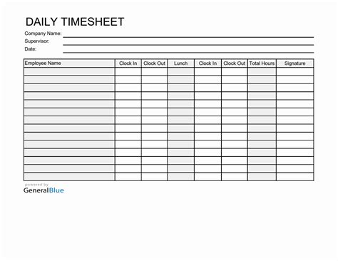 Daily Clock In Clock Out Sheet In Pdf