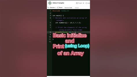 Basic Array Code Initialize And Print Using Loop Array Code Coding