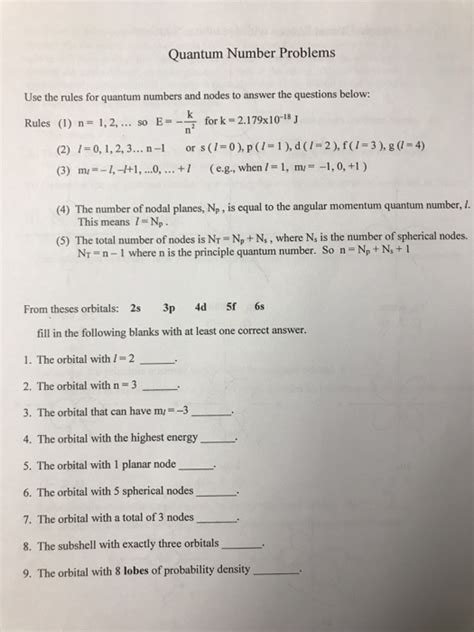 Solved Quantum Number Problems Use The Rules For Quantum Chegg