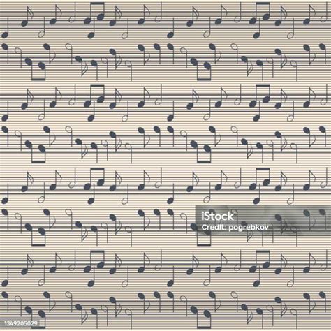 직원과 노트와 원활한 음악 패턴 다양한 음악 기호의 우아한 프린트 대조 줄무늬 장식 베이지 색과 회색 색상 벡터 일러스트레이션