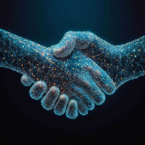 Digital Network Handshake Symbolizing Business Partnership Technology And Innovation Stock
