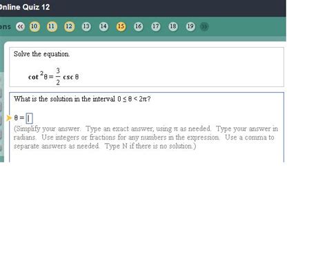 Solved Solve The Equation Cot Theta Csc Theta What Chegg