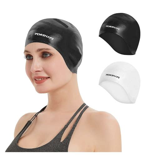Vorshape 유니 수영 모자 커버 귀2팩 긴 머리 수영을 위한 유연한 실리콘 모자 남성 및 여성용 티몬