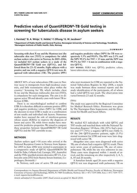 PDF Predictive Values Of QuantiFERON TB Gold Testing In Screening For Tuberculosis Disease In