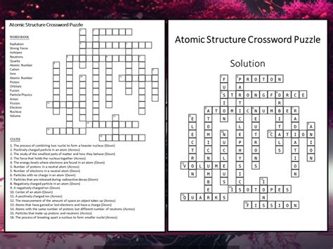Atomic Structure Crossword Puzzle Worksheet Activity Teaching Resources