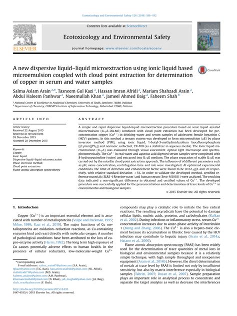 Pdf A New Dispersive Liquid Liquid Microextraction Using Ionic Liquid Based Microemulsion