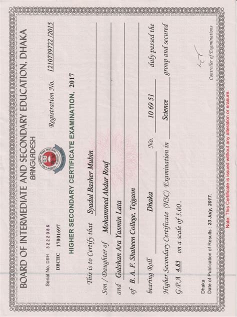 Hsc Certificate Pdf