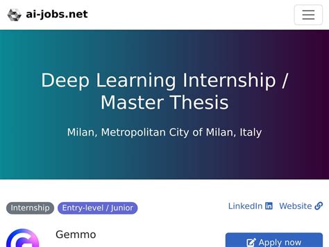 Hiring Internship Deep Learning Internship Master Thesis In Milan