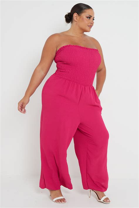 Plus Size Pink Two Piece Set Bardot Jumpsuit With Pockets And Matching