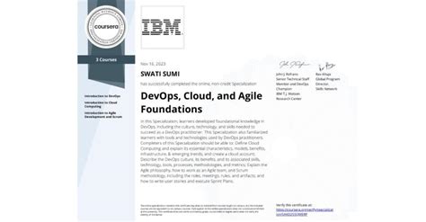 Swati Sumi On Linkedin Completion Certificate For Devops Cloud And Agile Foundations