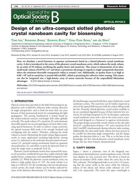 Pdf Design Of An Ultra Compact Slotted Photonic Crystal Nanobeam Cavity For Biosensing
